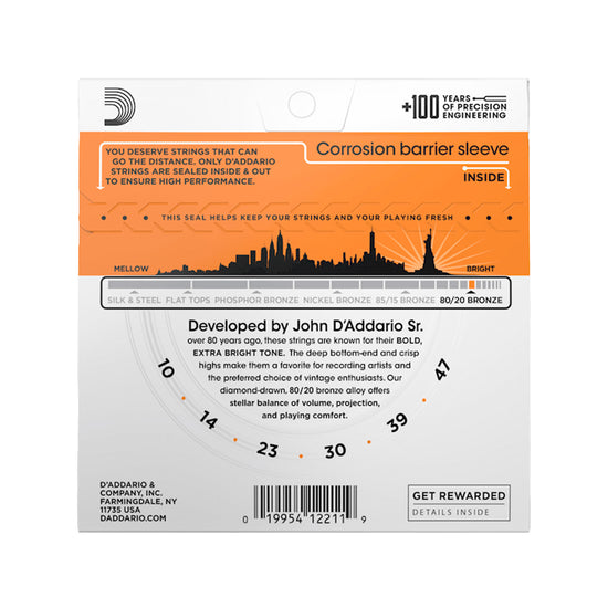 D'Addario EJ10 Acoustic 80/20 Bronze Extra Light 10-47 – Chicago Music ...