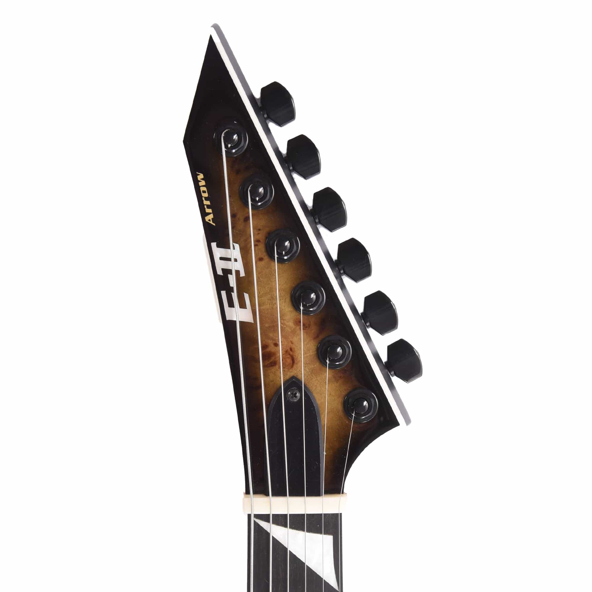 ESP E-II Arrow NT Burl Maple Nebula Black Burst – Chicago Music Exchange