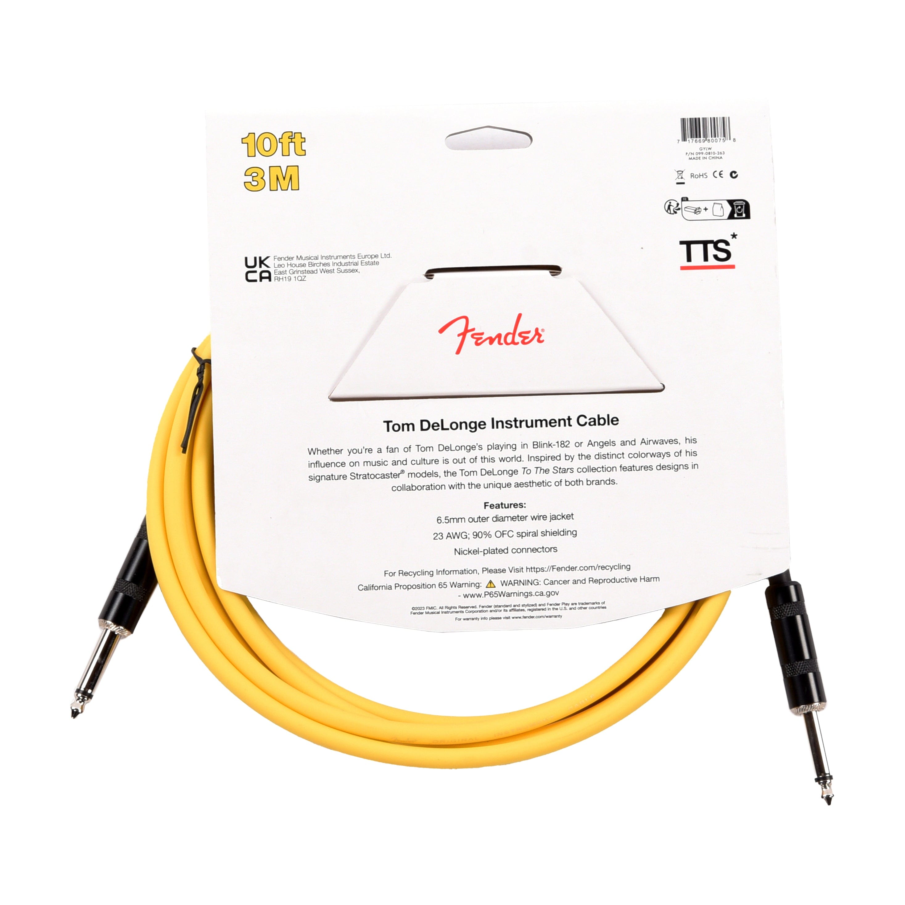 Fender Tom DeLonge 10' To The Stars Instrument Cable Graffiti Yellow ...