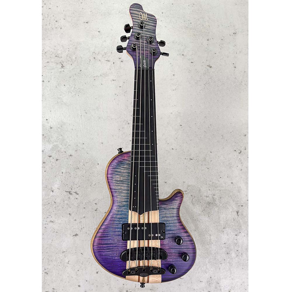Mayones Cali 5 3A Flame Maple/Black Limba Custom Purple Partial Fretle ...