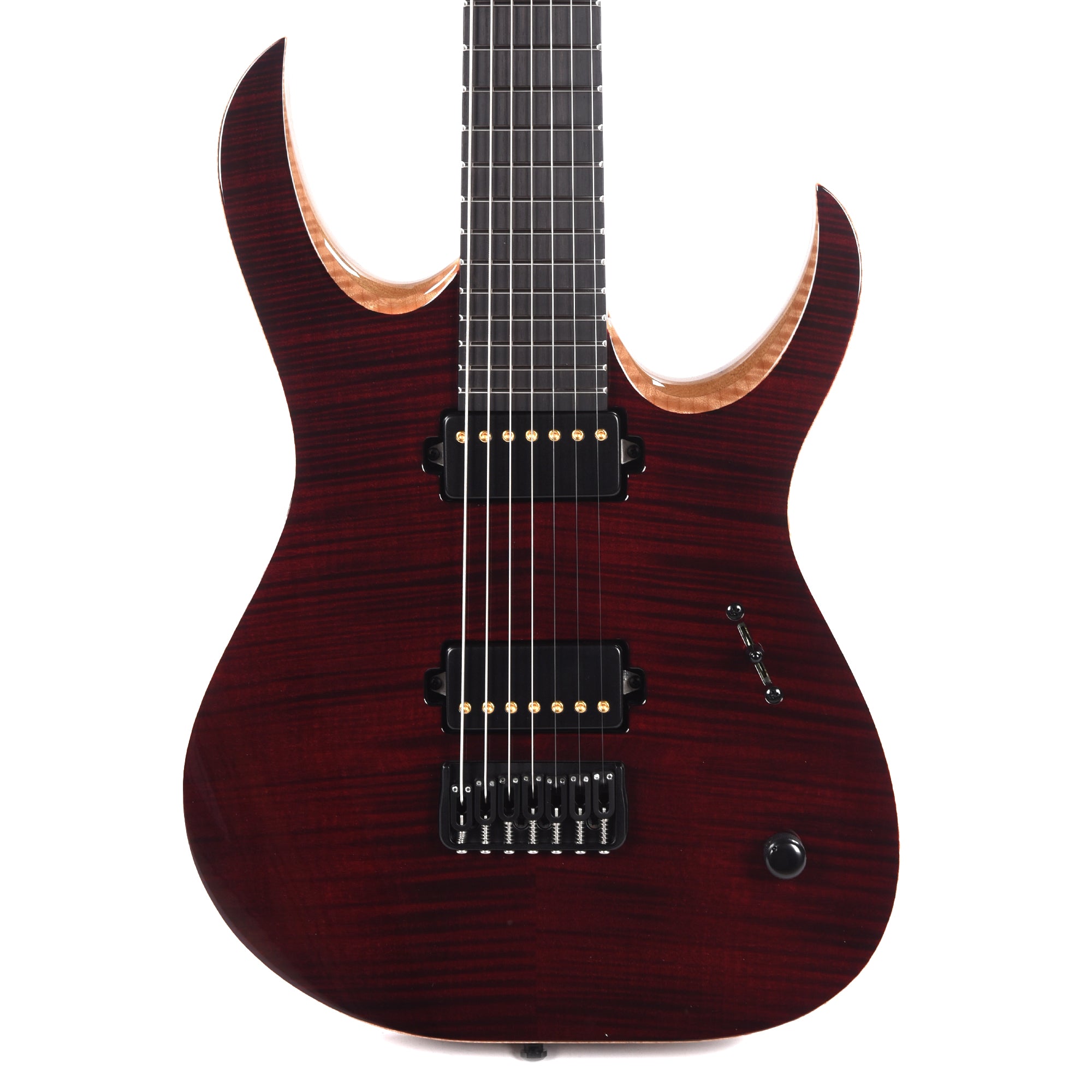 Mayones Duvell Elite 7 Baritone Flamed Maple 5A/Black Limba Trans Dirt ...