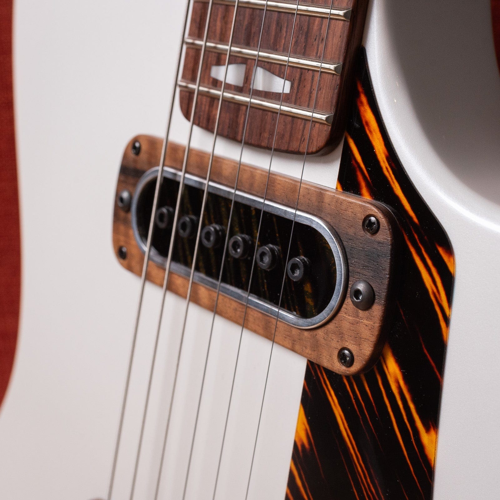 Powers Electric A-Type Pearl White w/PF42 Pickups & Firestripe PIckgua – Chicago Music Exchange