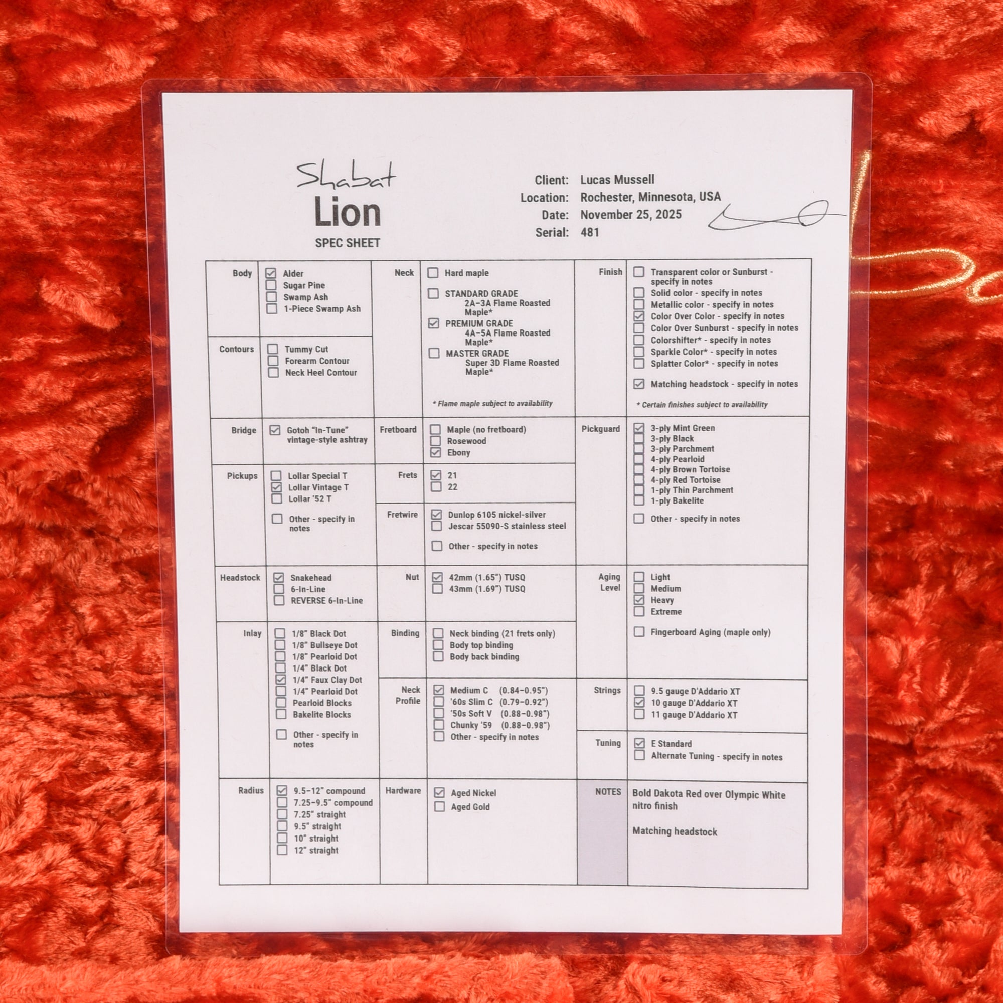 Shabat Lion Dakota Red Over White 2025 – Chicago Music Exchange