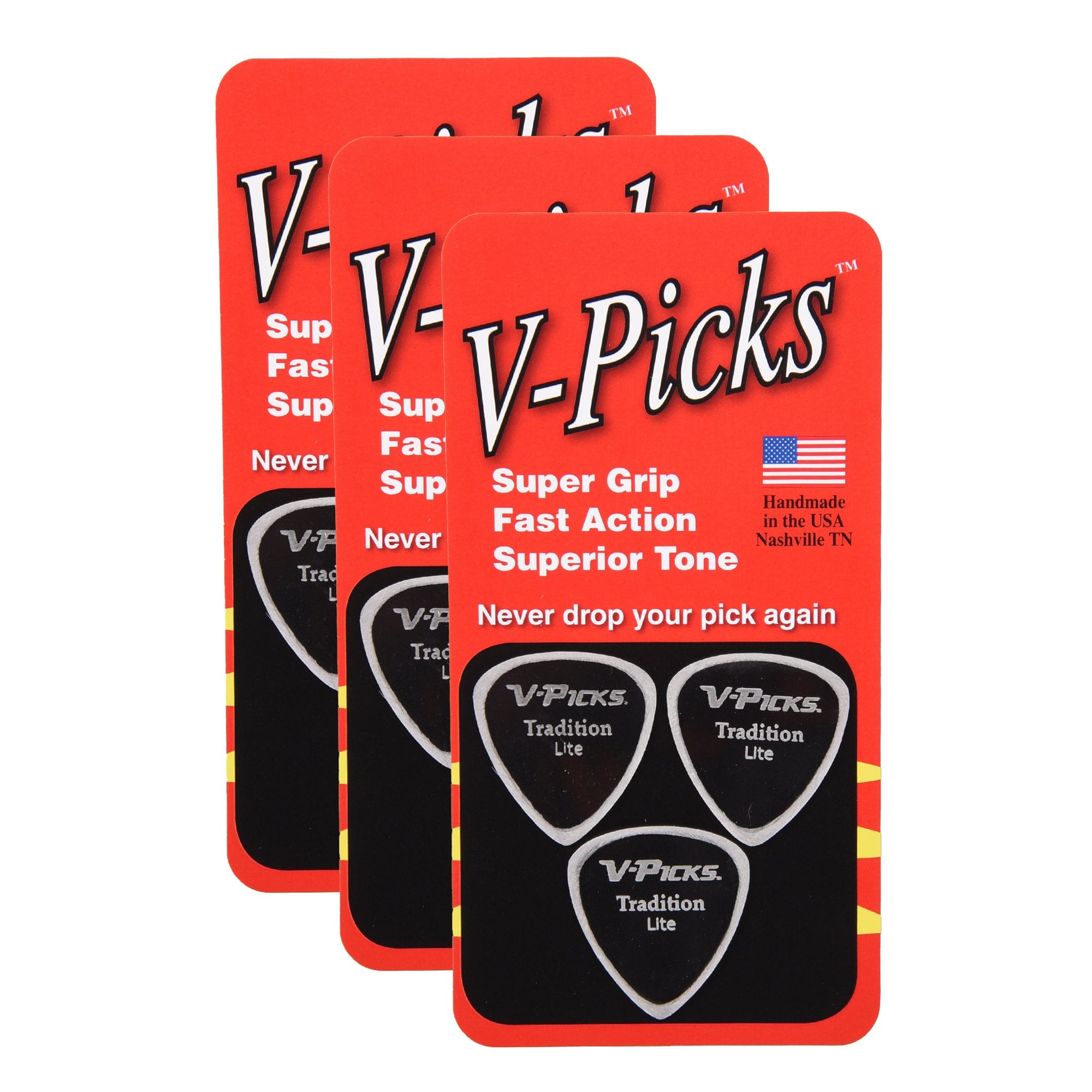 V-Picks Tradition Lite Ghost Rim Guitar Pick 3 Pack (9) Bundle ...