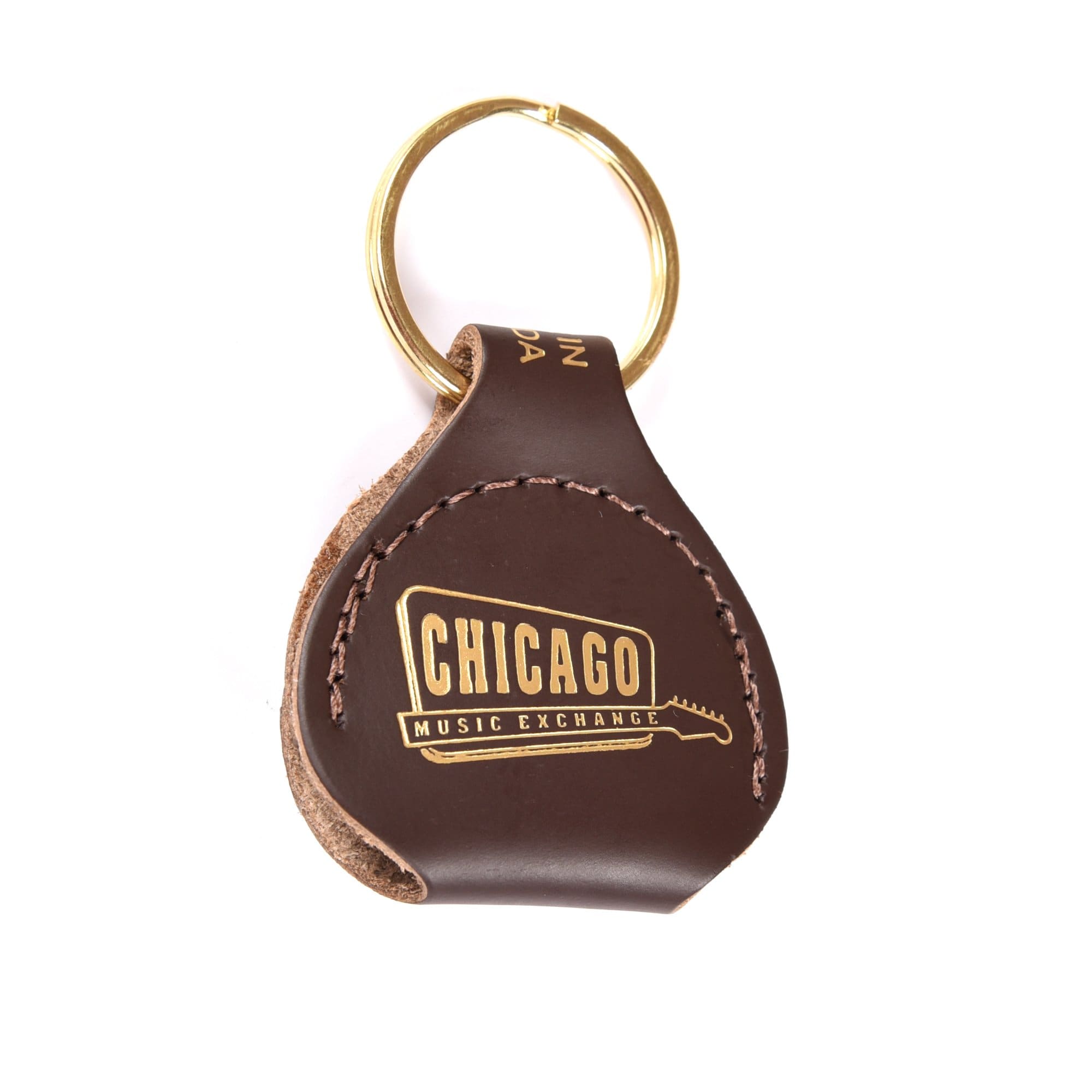 Chicago Music Exchange Leather Pick Holder Keychain Dark Brown w/Gold