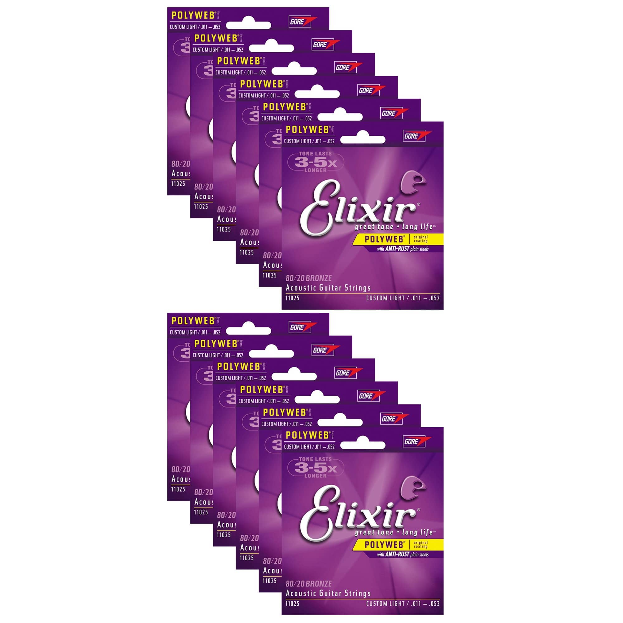 Elixir 11025 Acoustic 80/20 Poly Custom Light 11-52 (12 Pack Bundle) – Chicago Music Exchange