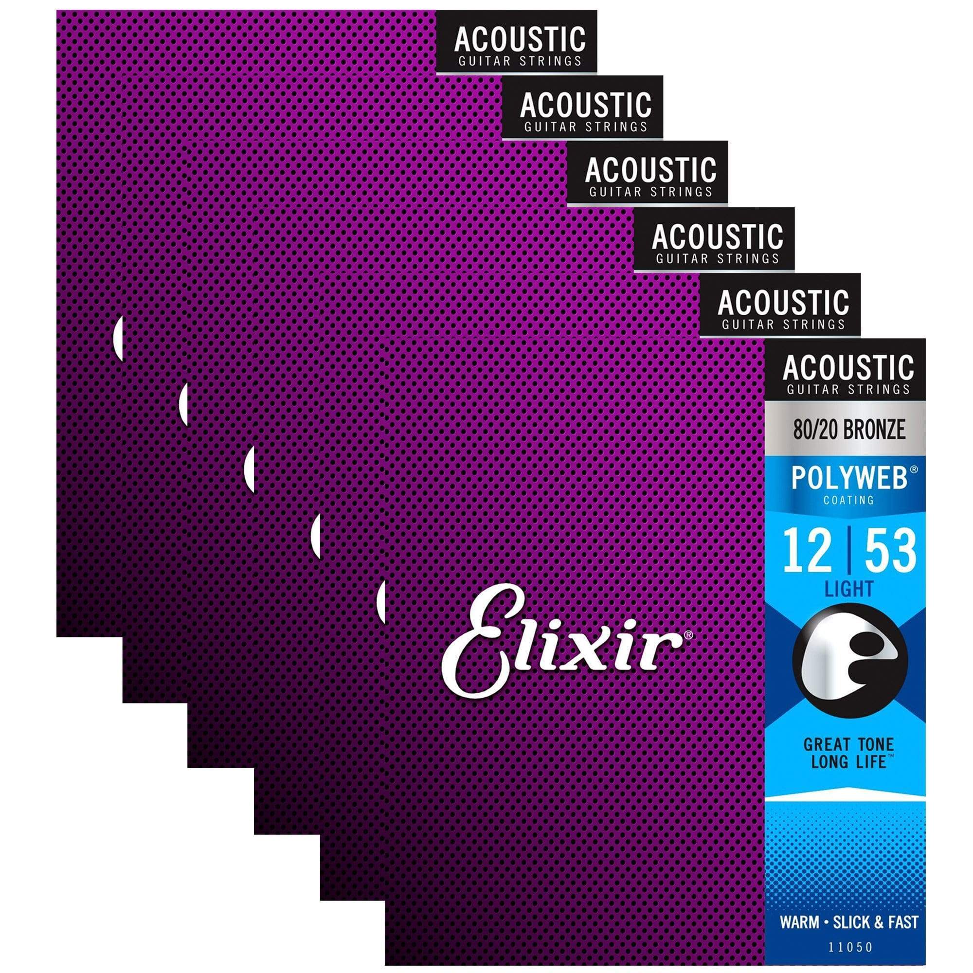 Elixir 11050 Acoustic 80/20 Poly Light 12-53 (6 Pack Bundle) – Chicago ...