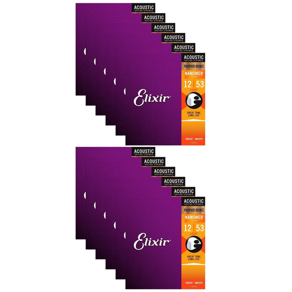 Elixir 16052 Acoustic Phosphor Bronze Nano Light 12-53 (12 Pack Bundle ...