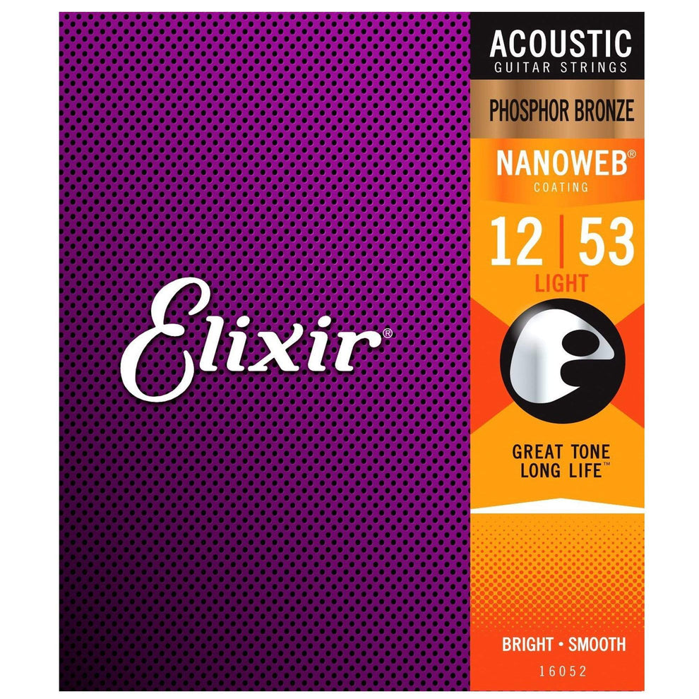 Elixir 16052 Acoustic Phosphor Bronze Nano Light 12-53 (3 Pack Bundle ...