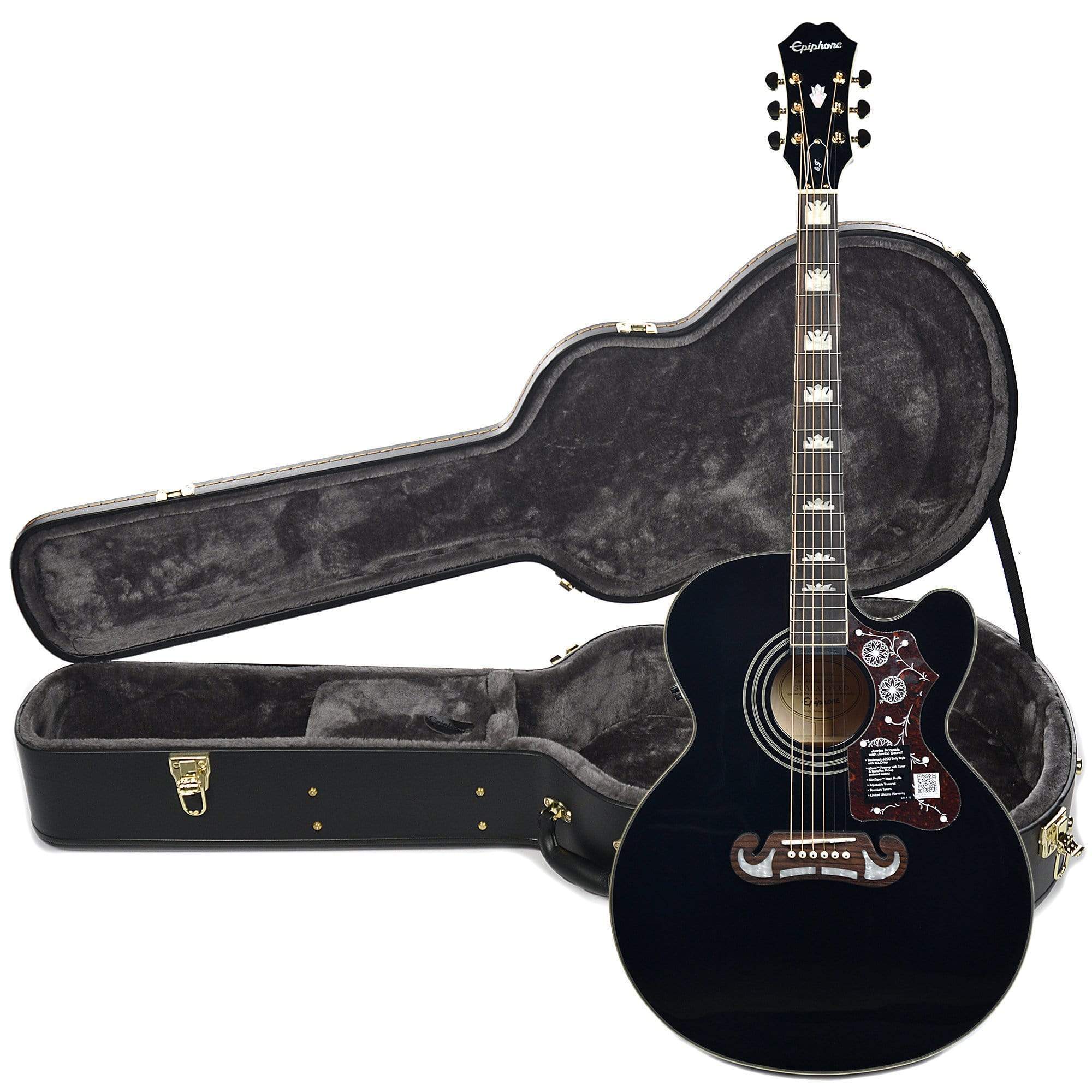 Epiphone EJ-200SCE Solid Top Acoustic-Electric Black and Epiphone Hard ...