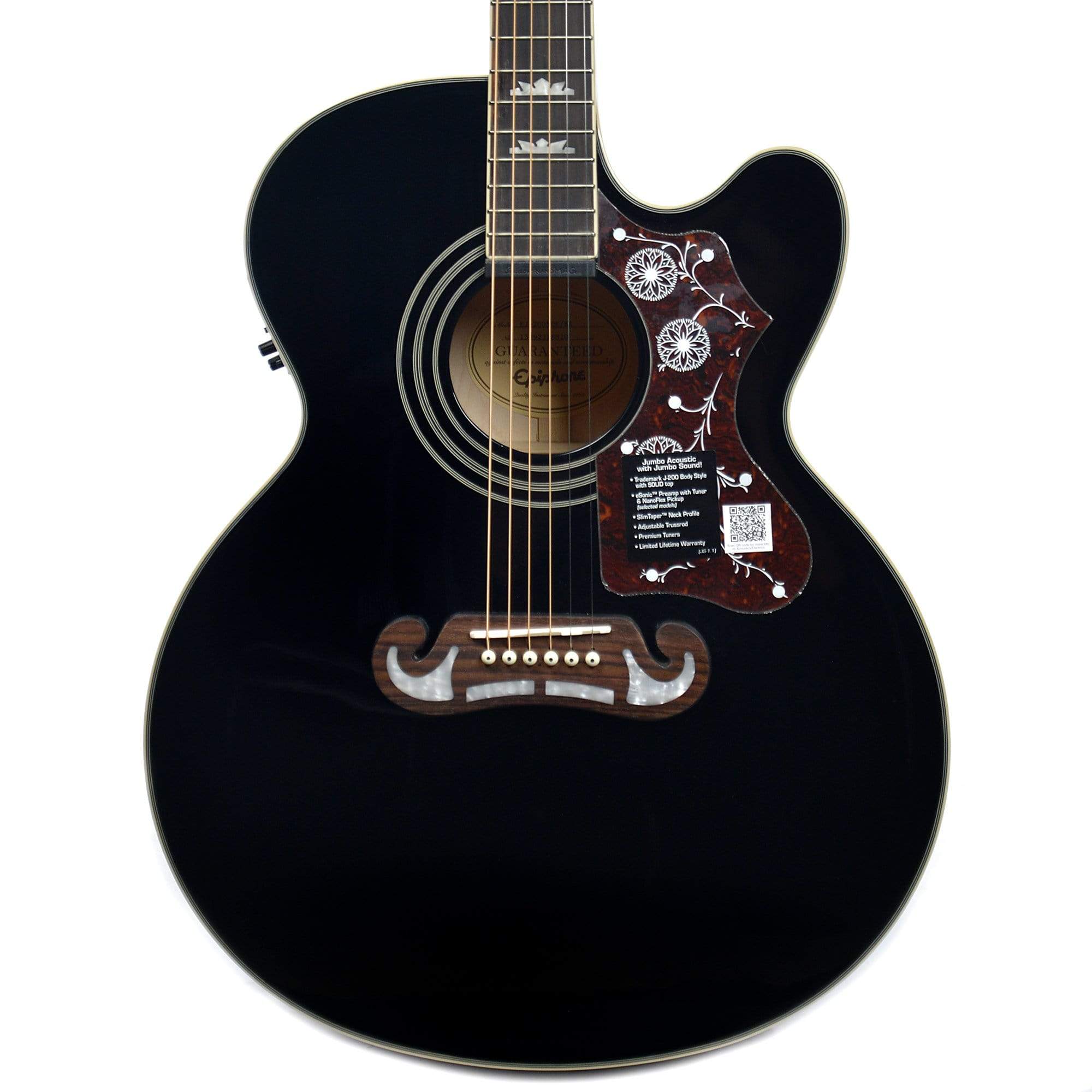 Epiphone EJ-200SCE Solid Top Acoustic-Electric Black and Epiphone Hard ...