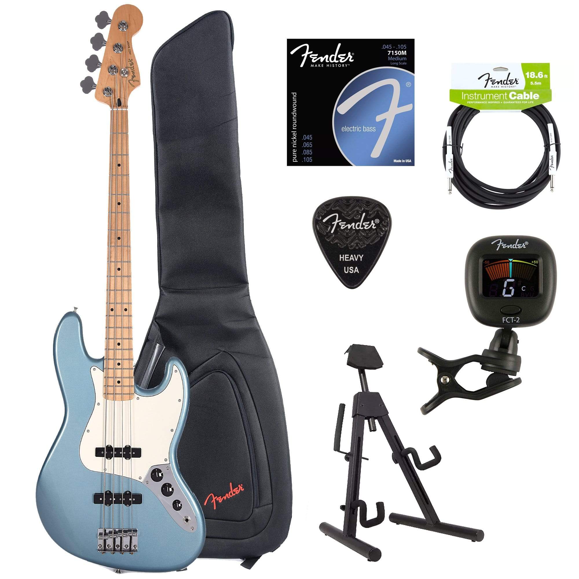 Fender Player Jazz Bass Tidepool Bundle w/Fender Gig Bag, Stand, Cable ...