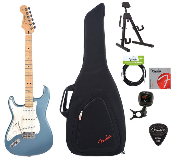 Fender Player Stratocaster LEFTY Tidepool Bundle w/Fender Gig Bag, Sta ...