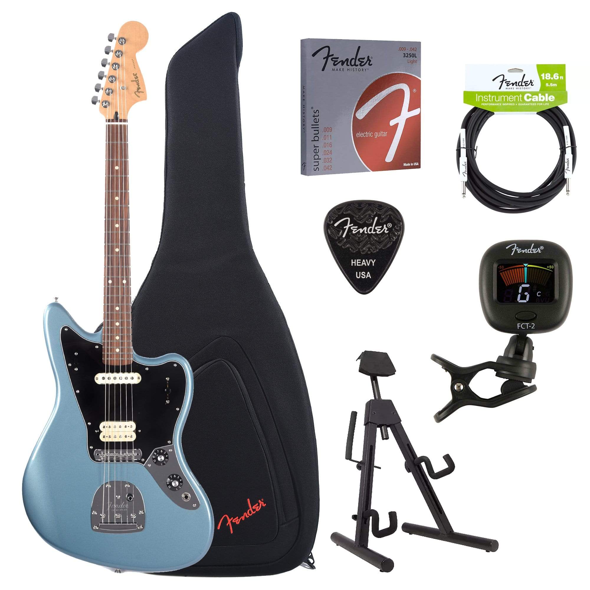 Fender Player Jaguar Tidepool Bundle w/Fender Gig Bag, Stand, Cable, T ...