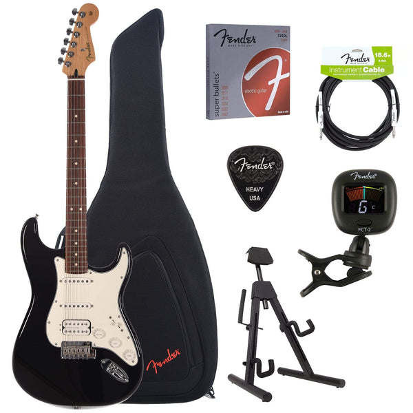 Fender Player Stratocaster HSS Black Bundle w/Fender Gig Bag, Stand, C ...