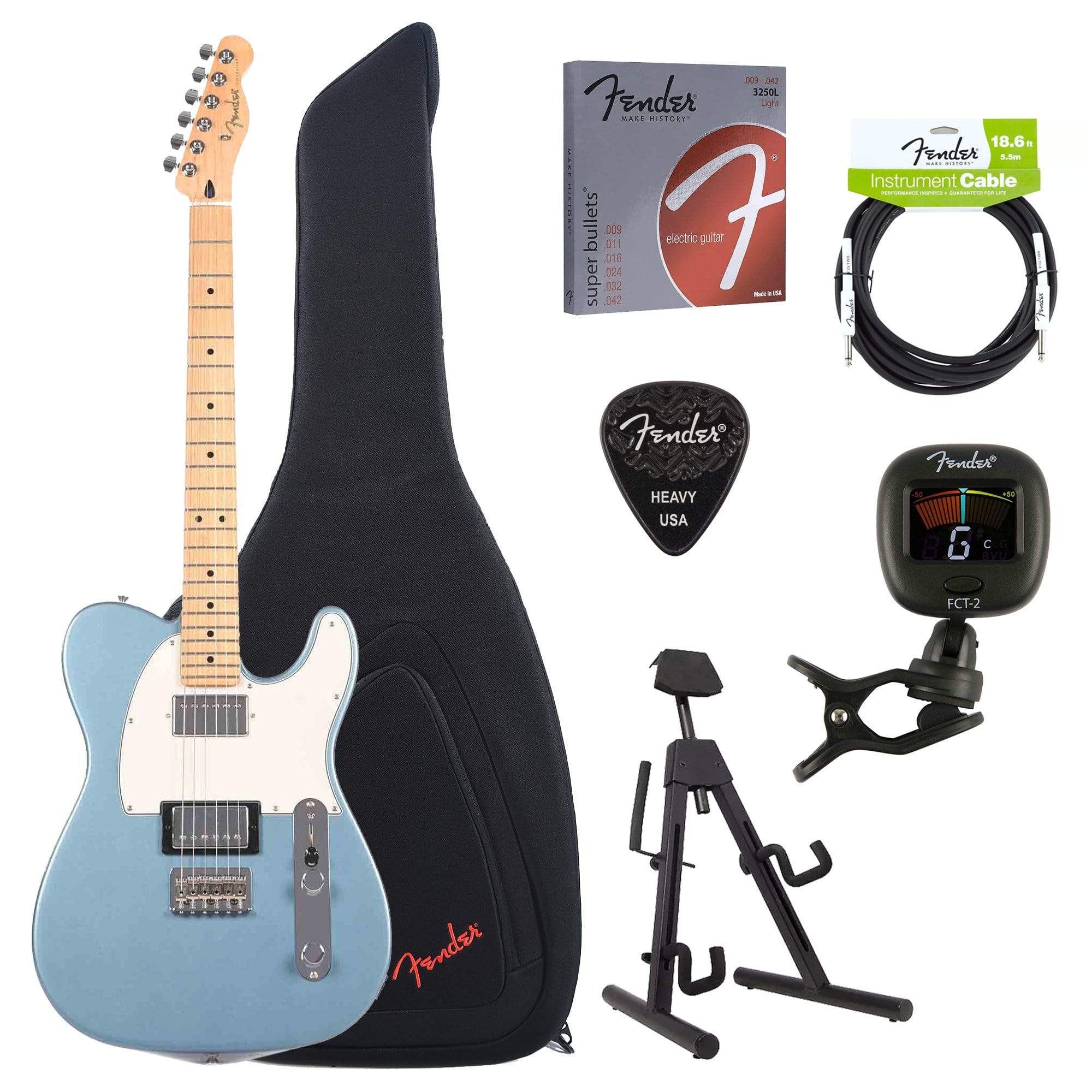 Fender Player Telecaster HH Tidepool Bundle w/Fender Gig Bag, Stand, C ...
