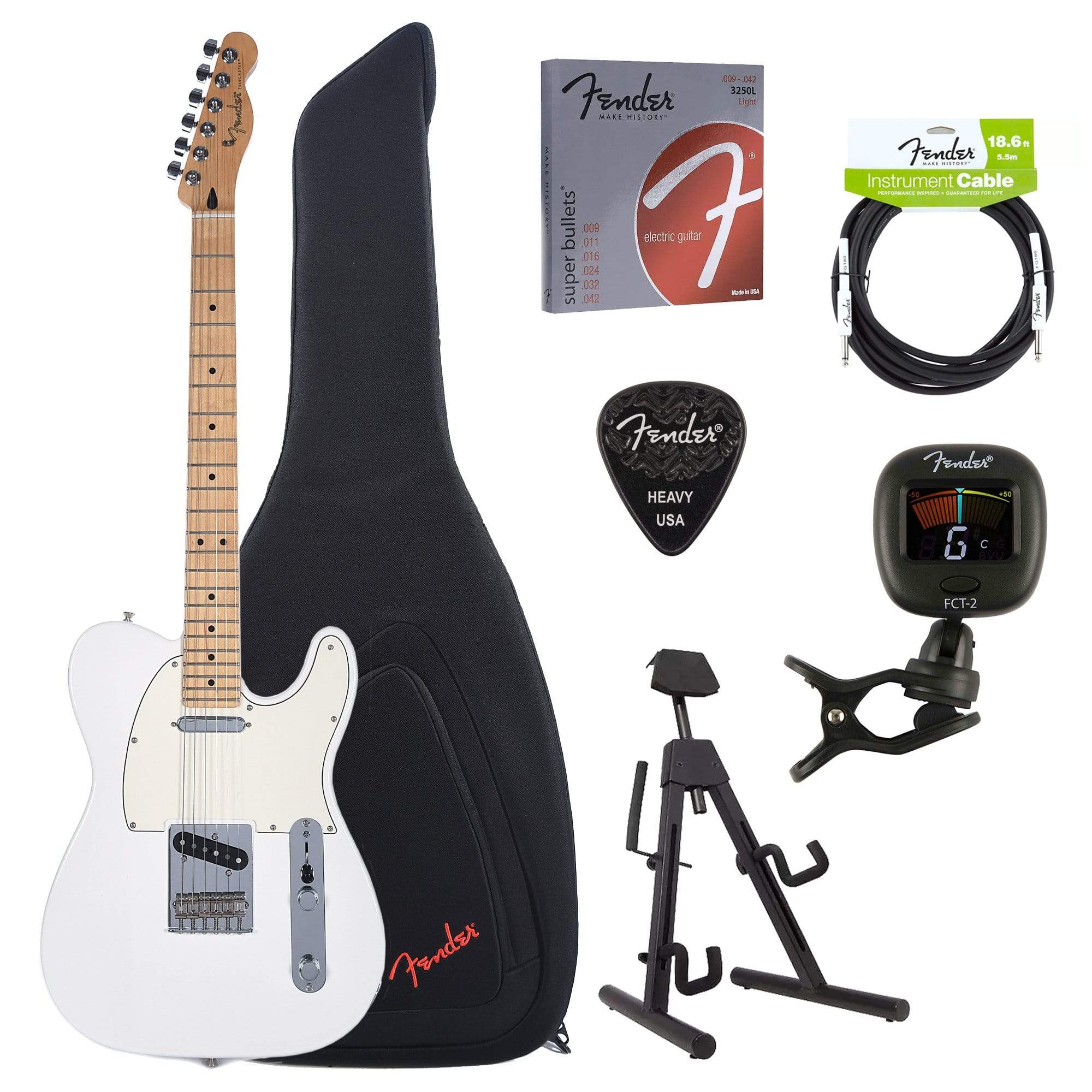 Fender Player Telecaster Polar White Bundle w/Fender Gig Bag, Stand, C ...