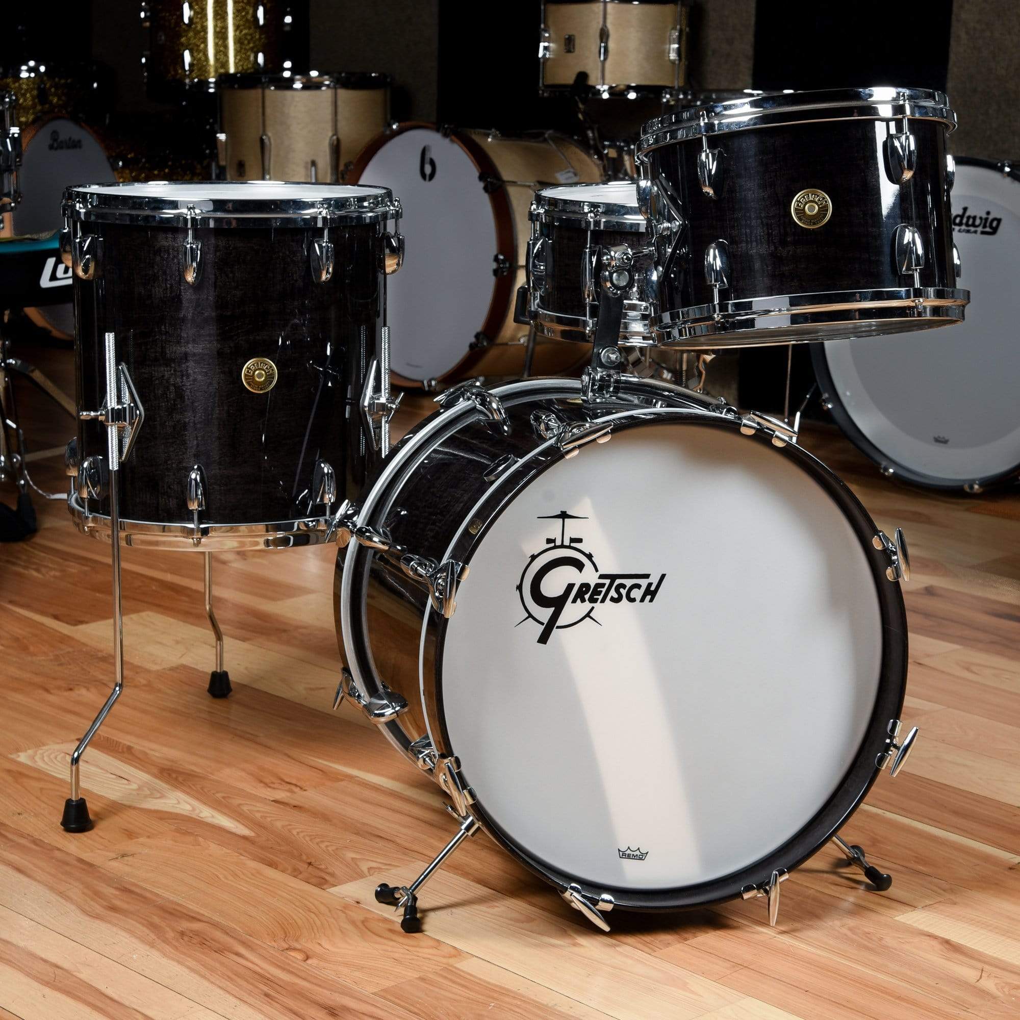 Gretsch USA Custom 12/14/18/14 4pc. Drum Kit Gloss Black (Vintage Buil ...