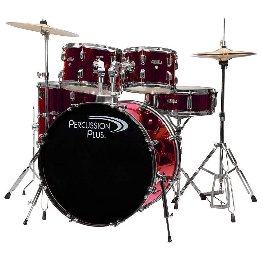 Percussion Plus 5 Piece Drum Kit Metallic Wine Red w/Cymbals & Hardwar ...