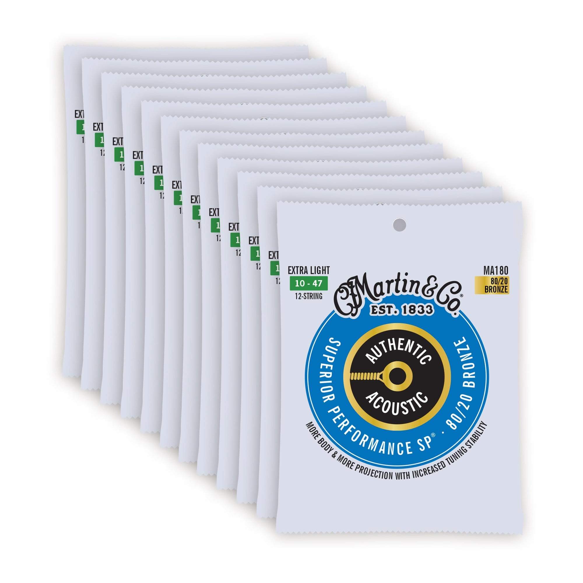 Martin MA180 Authentic Acoustic SP 80/20 Bronze Extra Light 12-String ...