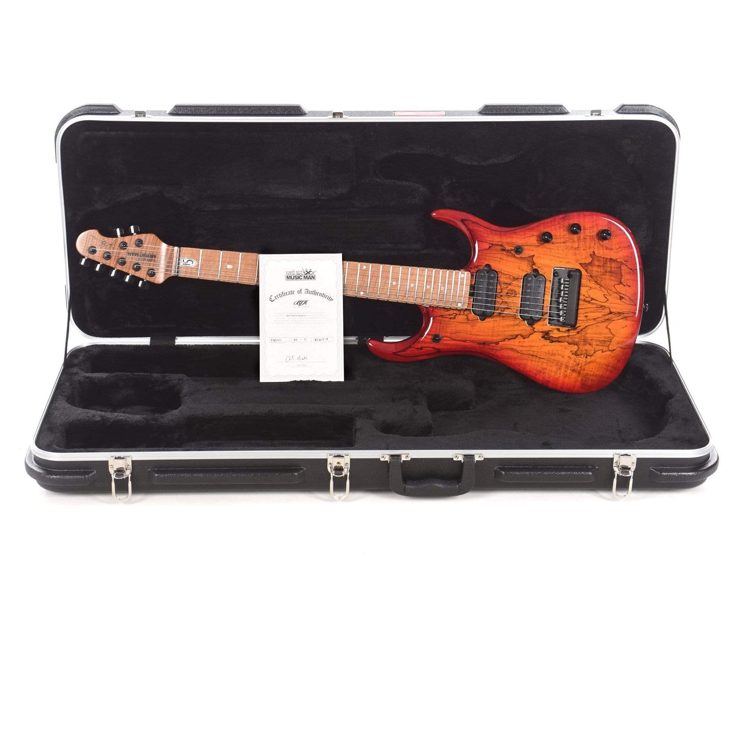 Music Man BFR JP15 7-String Blood Orange Burst Roasted Figured Maple N – Chicago Music Exchange
