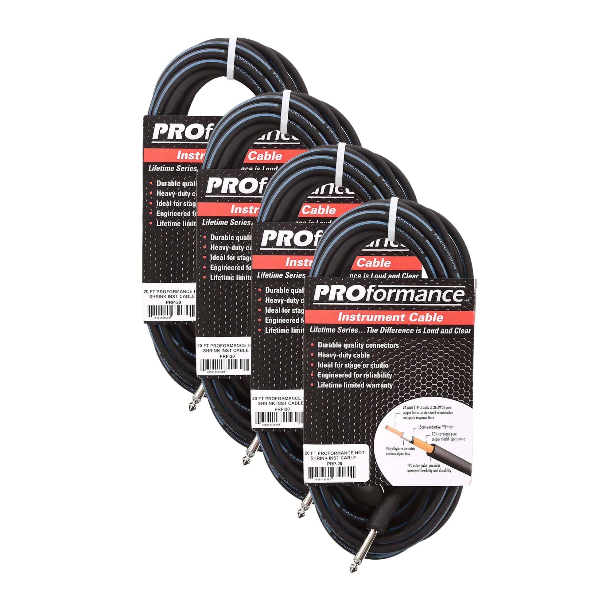 PROformance Instrument Cable 20' Straight-Straight 4 Pack Bundle ...