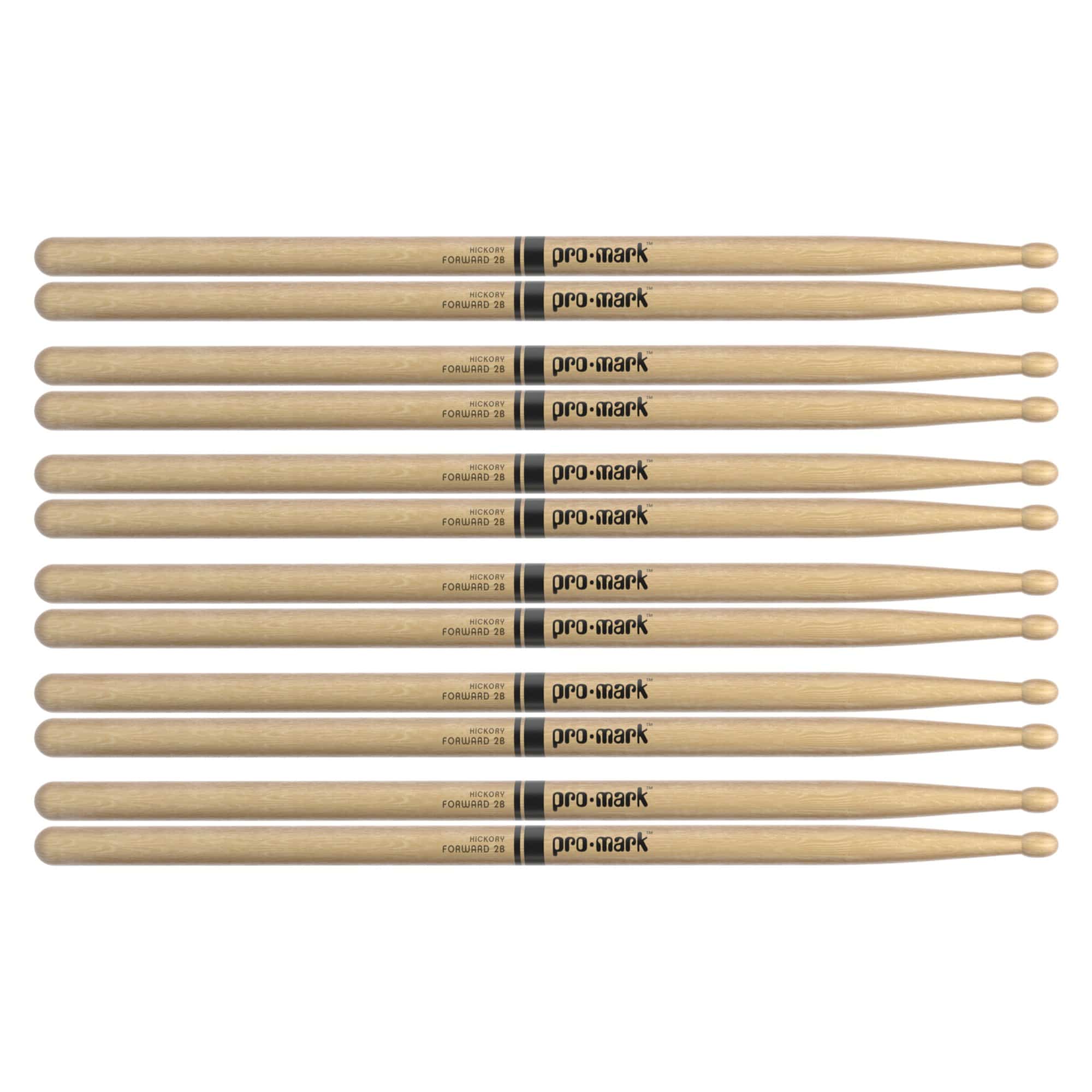 Promark American Hickory 2B Wood Tip Drum Sticks (6 Pair Bundle ...