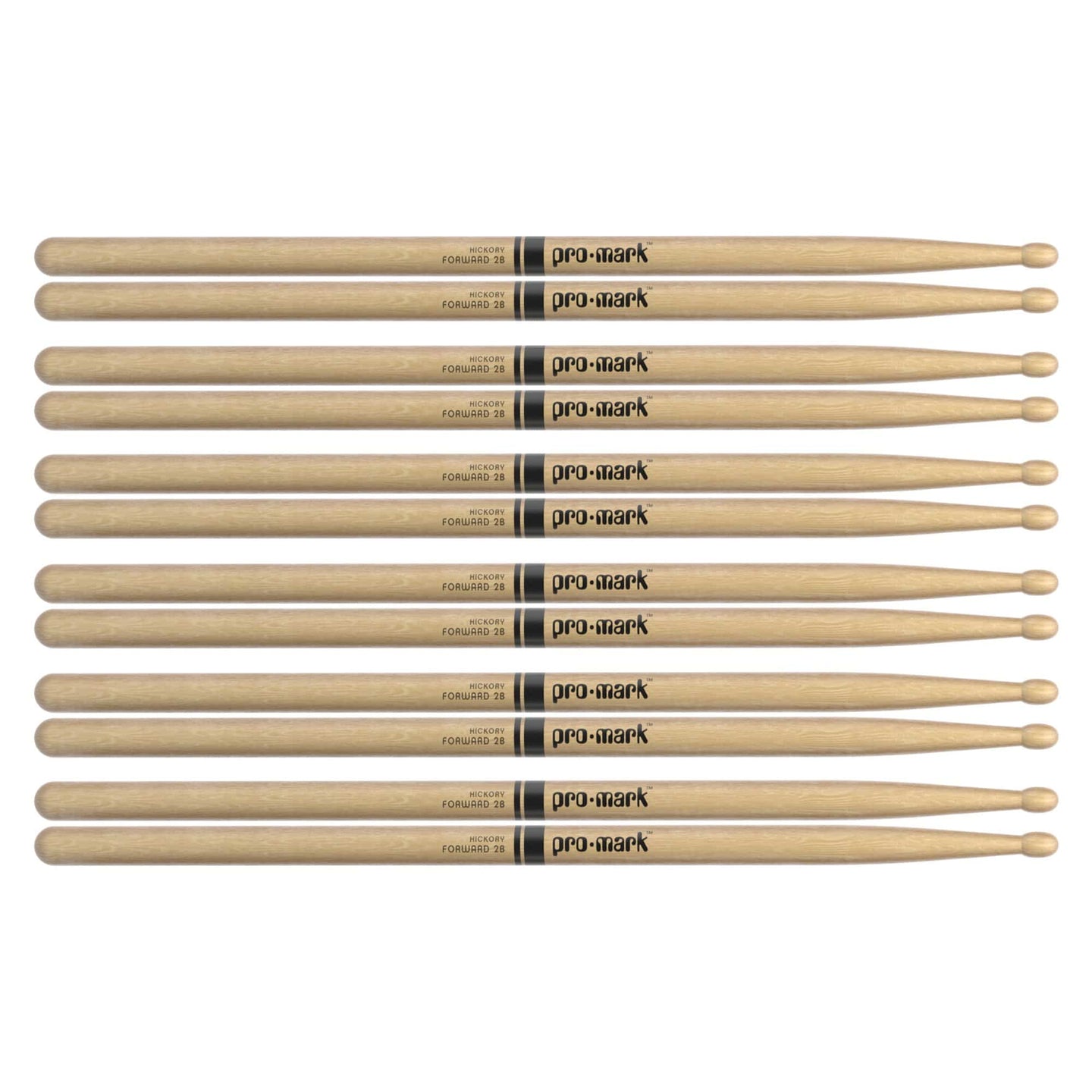Promark American Hickory 2B Wood Tip Drum Sticks (6 Pair Bundle ...