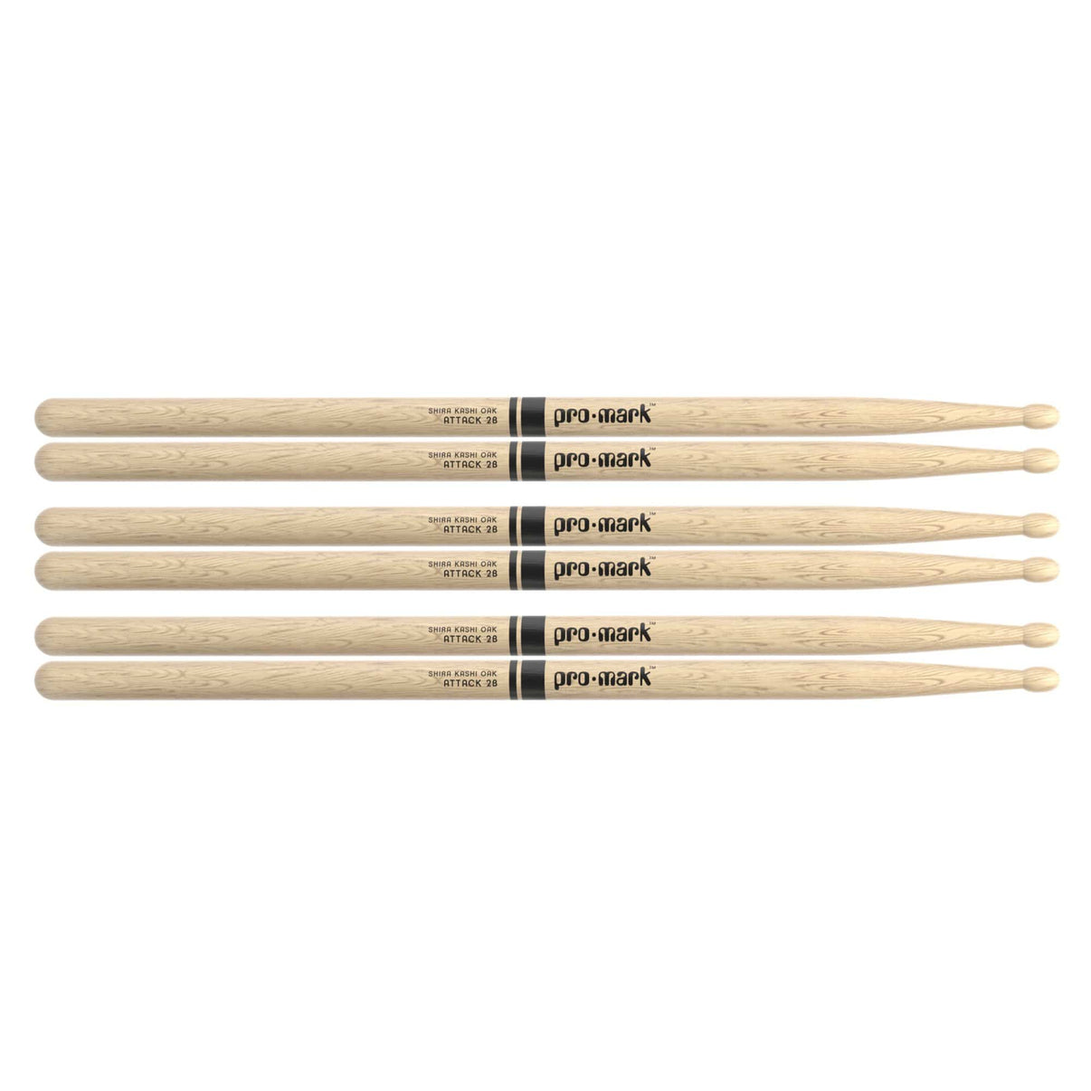 Promark Japanese White Oak 2B Wood Tip Drum Sticks (3 Pair Bundle ...