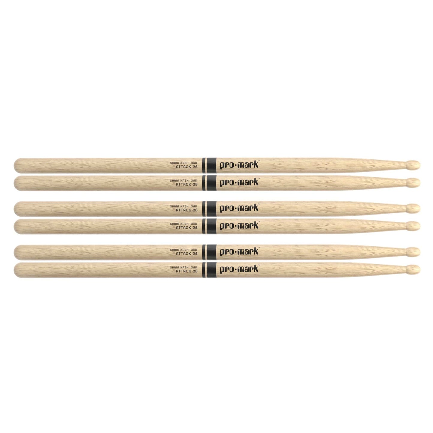 Promark Japanese White Oak 2B Wood Tip Drum Sticks (3 Pair Bundle ...