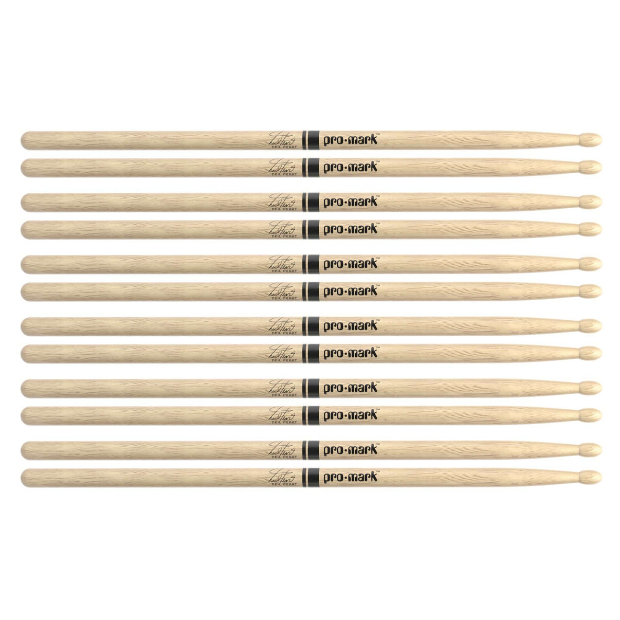Promark Japanese White Oak 747 Neil Peart Wood Tip Drum Sticks (6 Pair ...