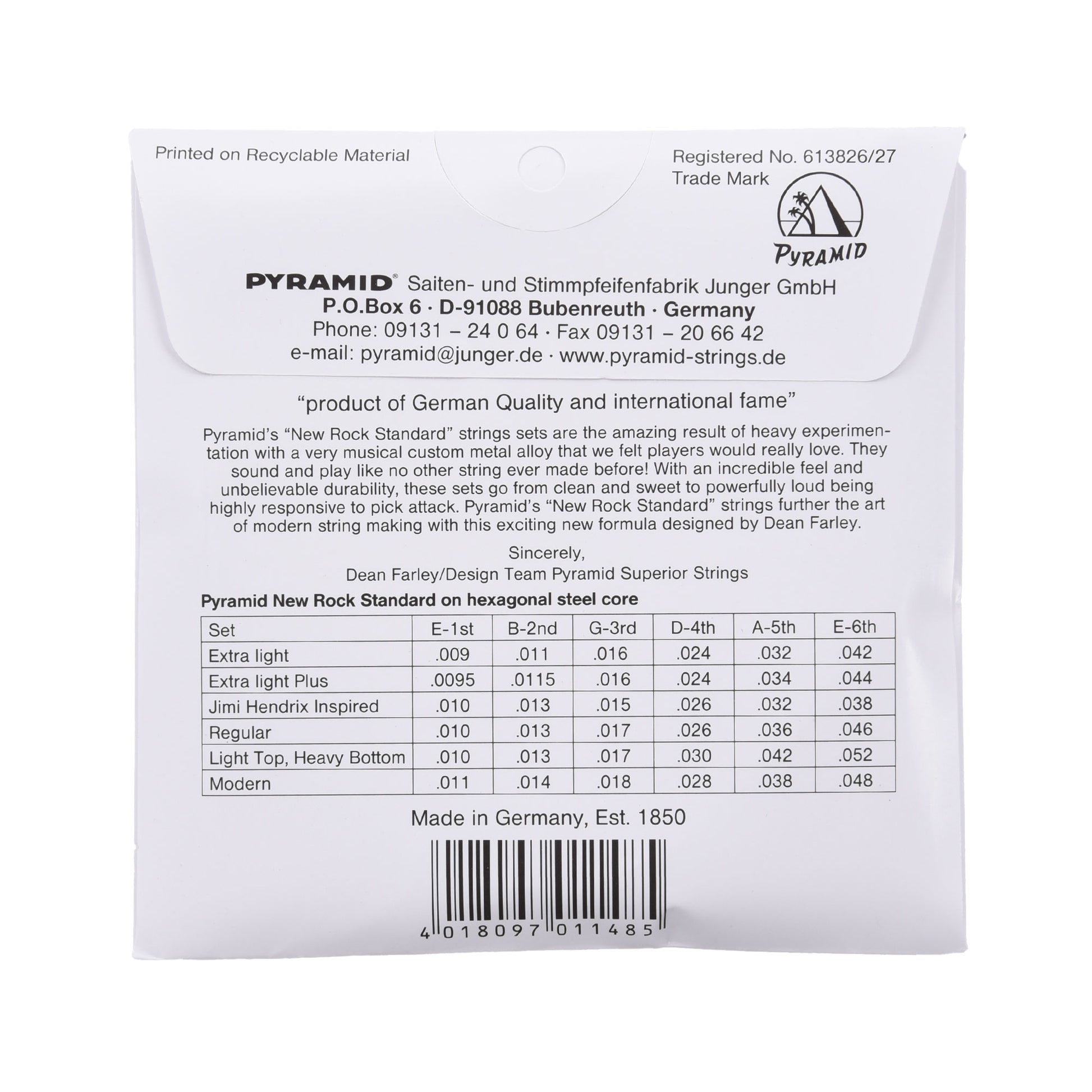 Pyramid New Rock Standard Electric Guitar Strings Modern 11-48 ...