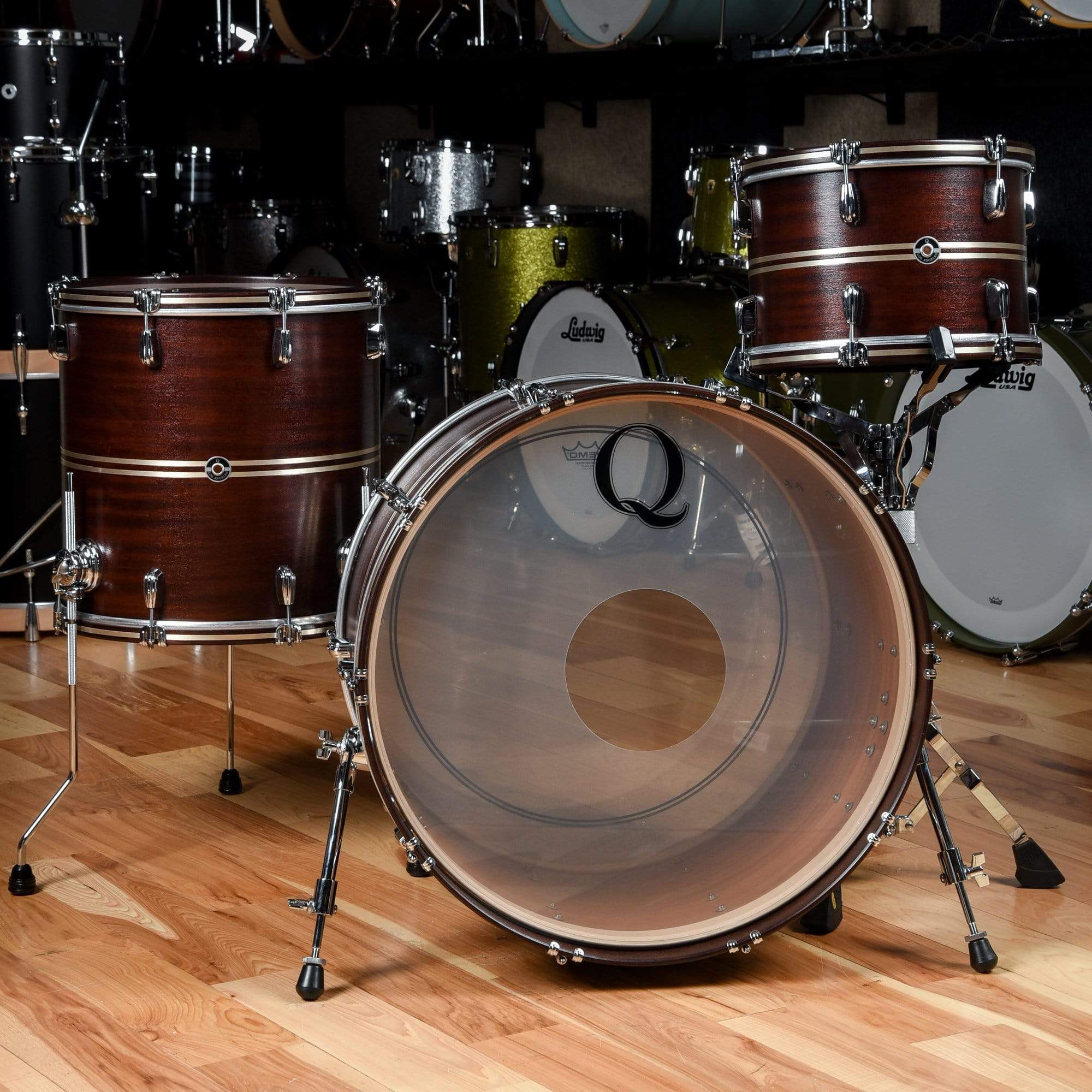 Q Drum Co. 13/16/24 3pc. Mahogany/Poplar/Mahogany Drum Kit Brown Satin ...