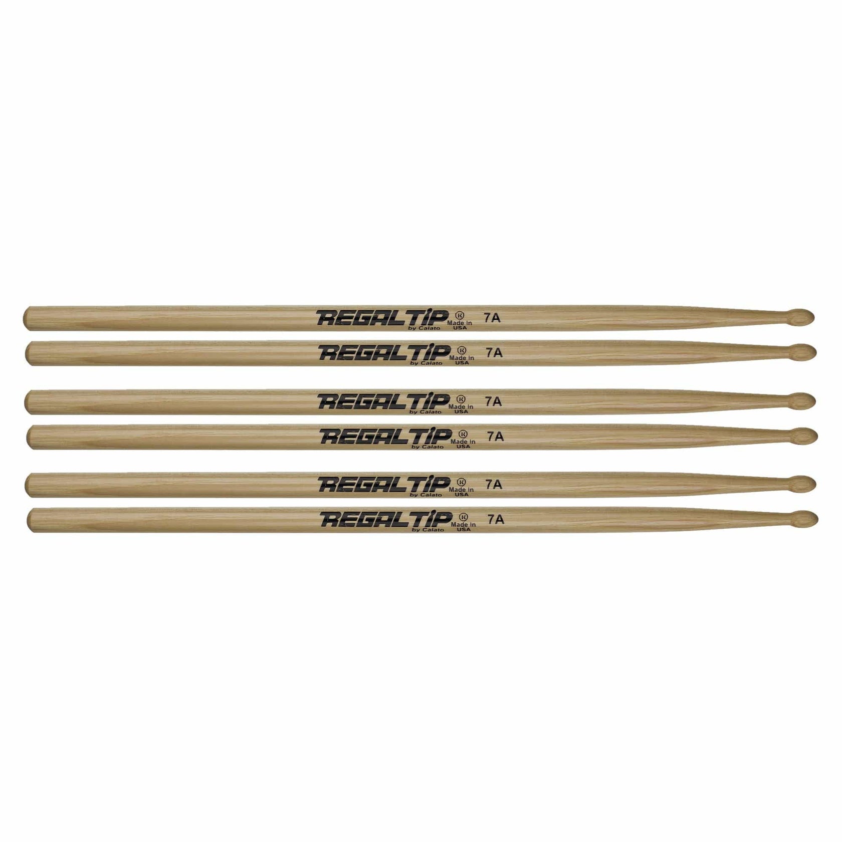 Regal Tip 7A American Hickory Wood Tip Drum Sticks (3 Pair Bundle ...