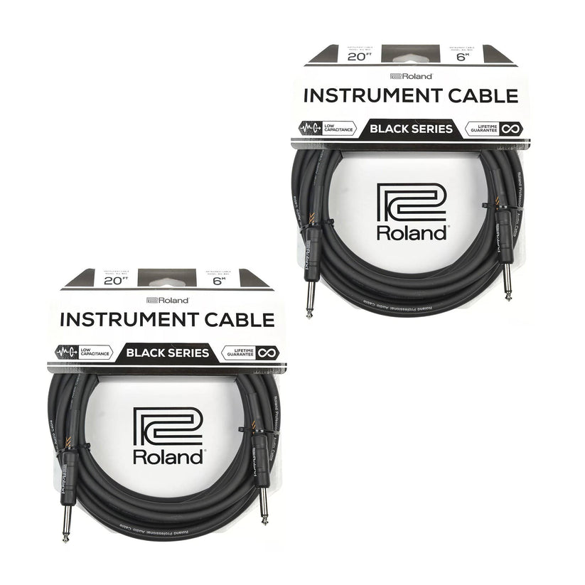 Roland Black Series 20ft S/S 1/4" Instrument Cable 2 Pack Bundle ...
