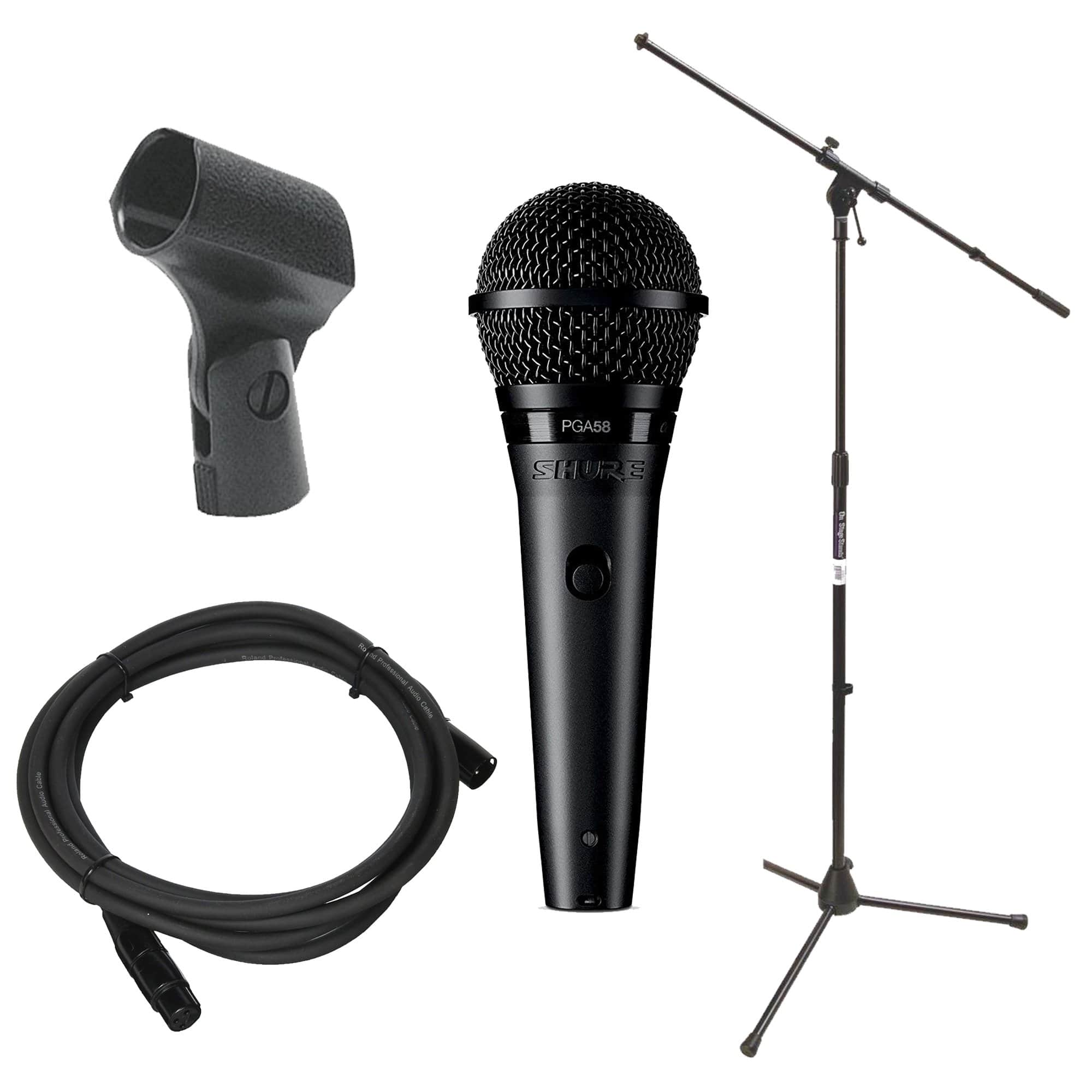 Shure PGA58 Cardioid Dynamic Vocal Microphone w/On-Stage Mic Stand, Cl ...