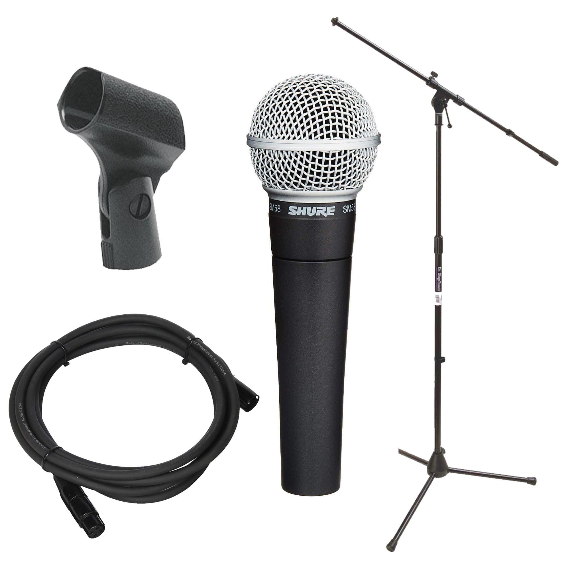 Shure SM58-LC Cardioid Dynamic Vocal Microphone w/On-Stage Mic Stand ...