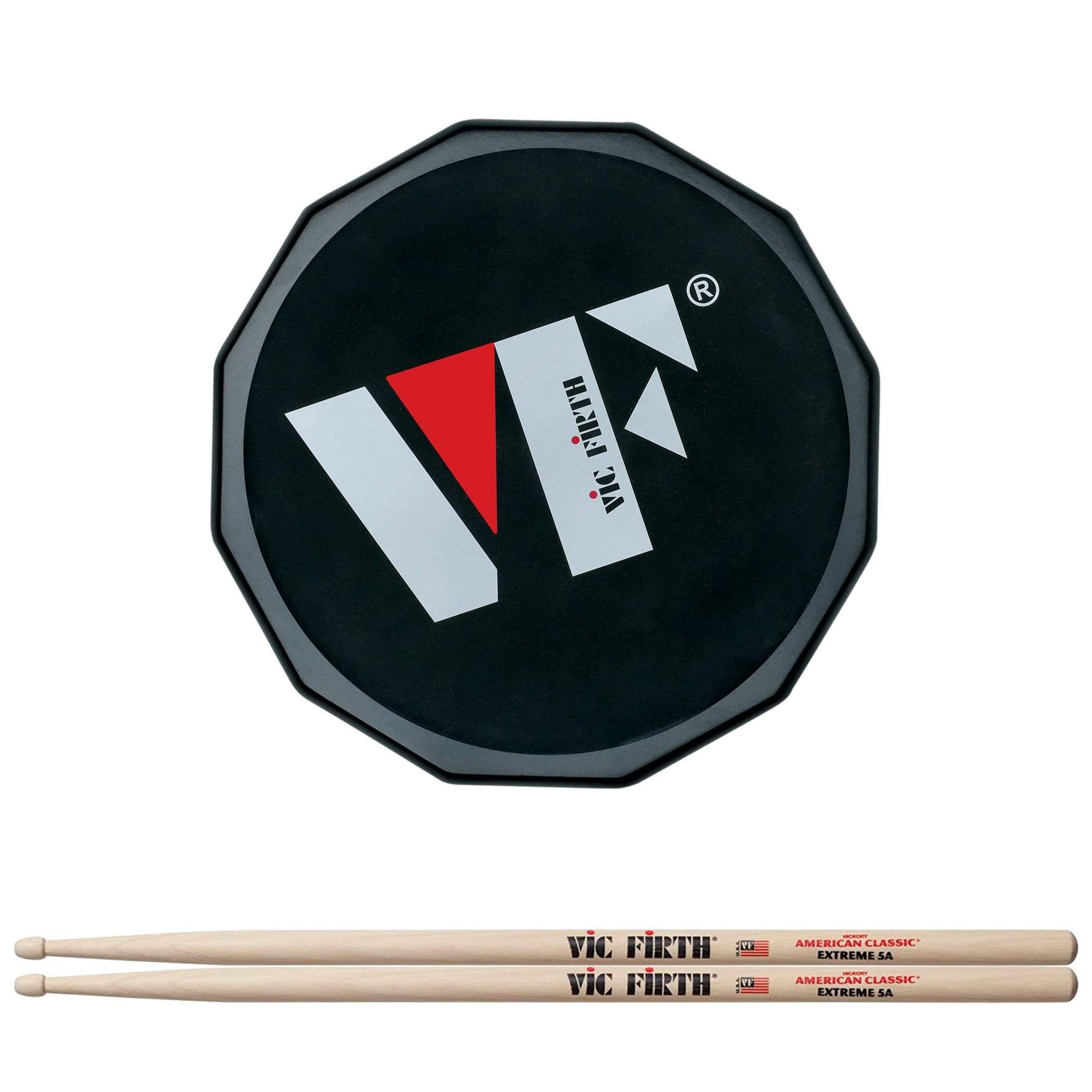 Vic Firth 6" VF Logo Practice Pad and American Classic Extreme 5A Wood ...