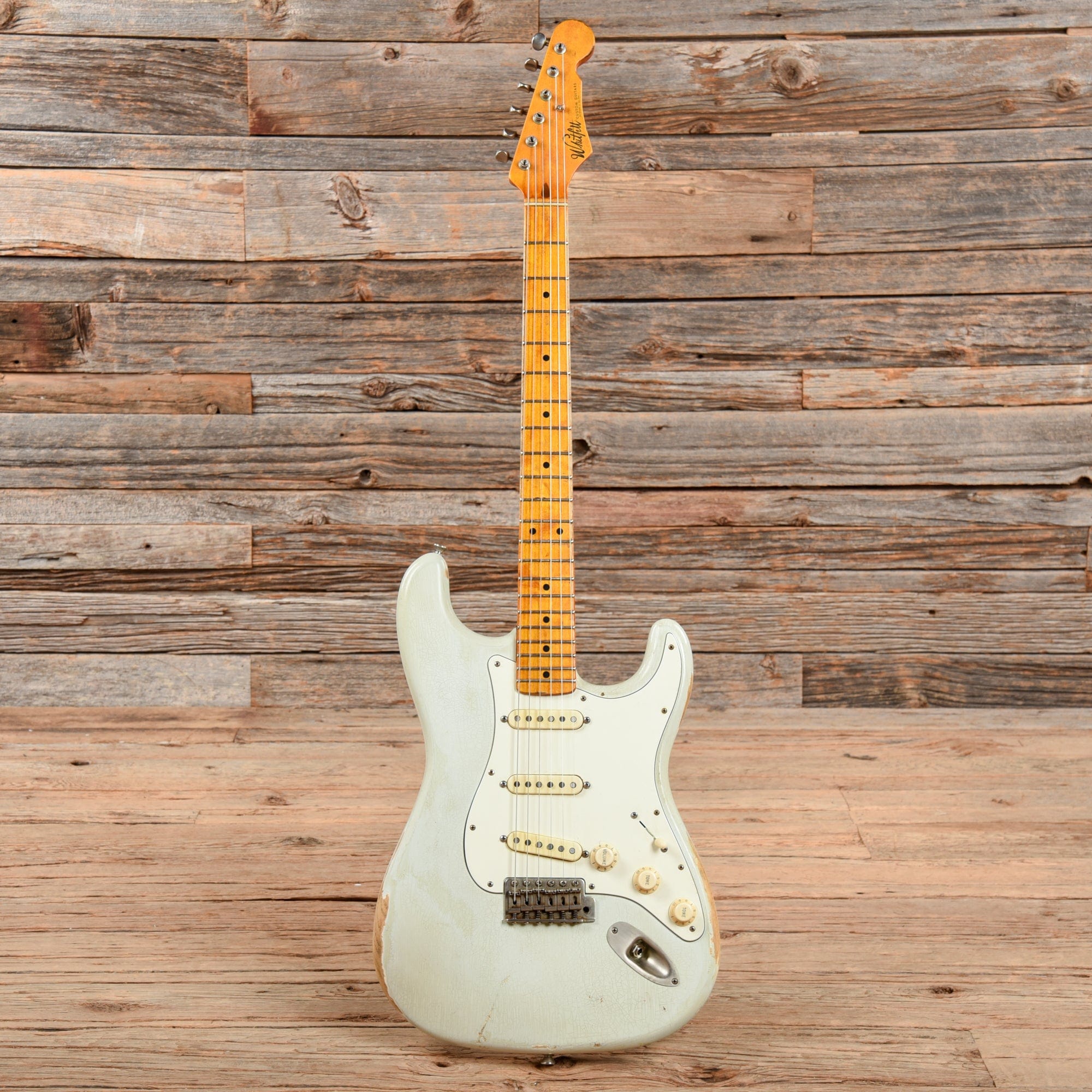 Whitfill Relic'd "S" Style Olympic White 2015 – Chicago Music Exchange